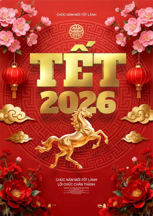 Poster Chúc Tết PSD: Mẫu Lời Chúc Chân Thành Tài Lộc